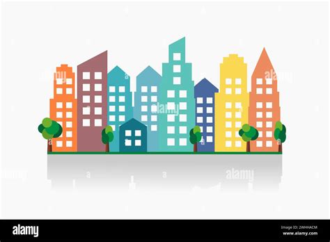 Colorful City Skyline With Trees Vector Illustration Stock Vector