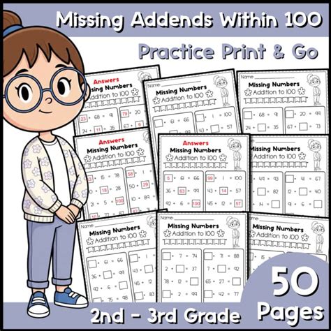 Missing Addends To 100 Worksheets Addition Within 100 2nd Grade