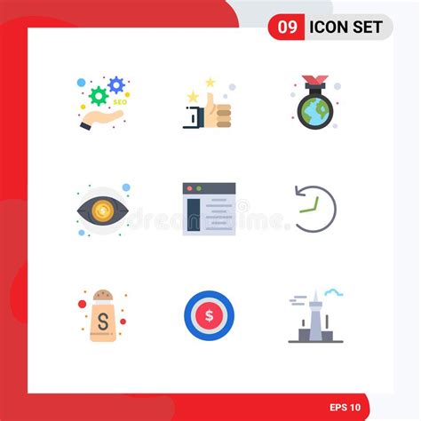Flat Color Pack Of 9 Universal Symbols Of Server Web Earth Day Money View Stock Vector