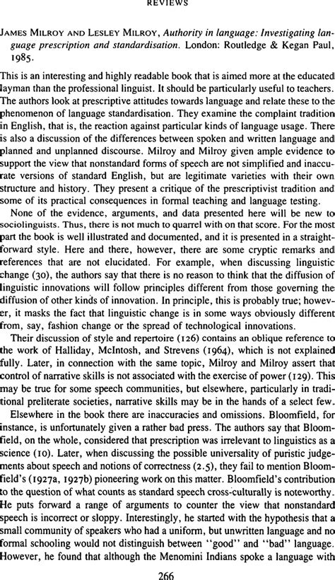 James Milroy And Lesley Milroy Authority In Language Investigating Language Prescription And