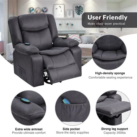 Clihome Power Lift Chair Dark Gray Polyester Powered Reclining Massage