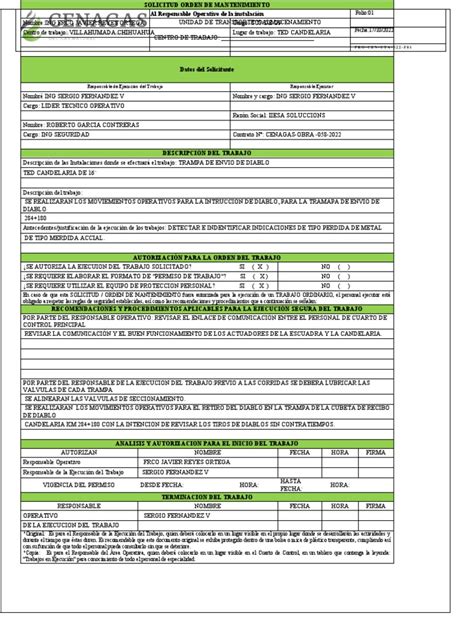 Orden De Mantenimiento 1 Pdf