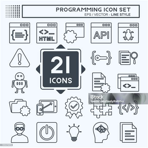 Set Ikon Pemrograman Cocok Untuk Simbol Pemrograman Gaya Garis Desain Sederhana Dapat Diedit
