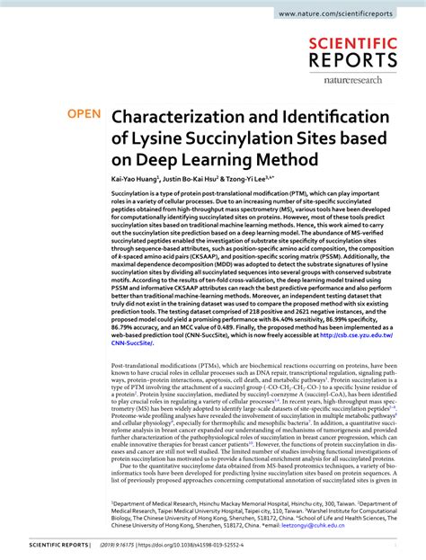 Pdf Characterization And Identification Of Lysine Succinylation Sites