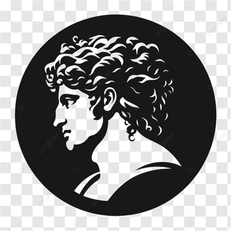 곱슬머리를 가진 사람의 윤곽선 실루엣에 대한 흑백 그림 벡터 흰색 배경에 있는 단순한 검은색 아폴로 아이콘 그림자 없음 작은 프레임 중앙 Png 일러스트 및 벡터 에