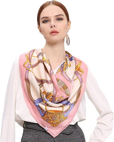 Grace Scarves 100 Silk Scarf With Hand Rolled Edges Large Wheel Of Belts And Chains Pink