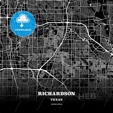 Black Map Poster Template Of Richardson Texas Usa Hebstreits