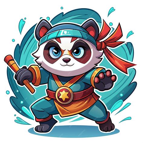 A Cute Panda Warrior With A Determined Expression Holds A Staff And
