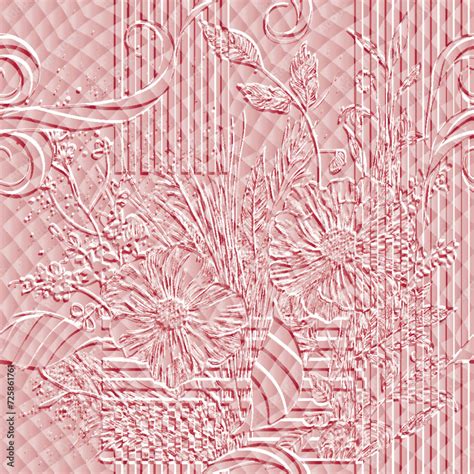Pink 3d Floral Striped Emboss Lines Flowers Textured Seamless Pattern