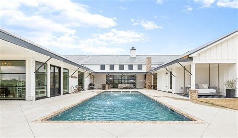 Modern Farmhouse Barndominium Plan Courtyard Pool Home Theatre Cad