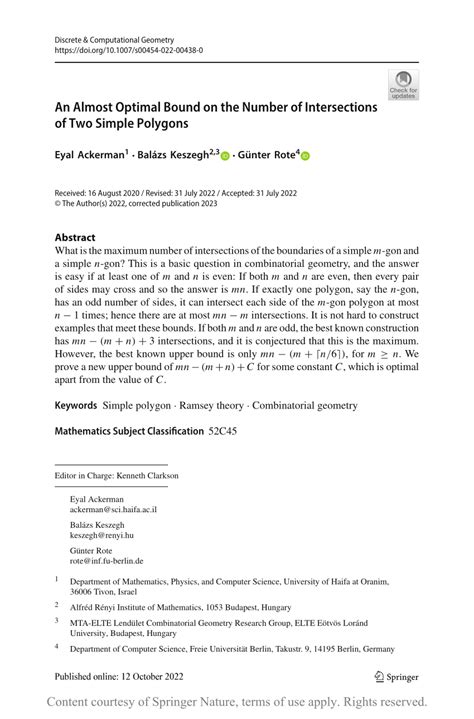 Pdf An Almost Optimal Bound On The Number Of Intersections Of Two