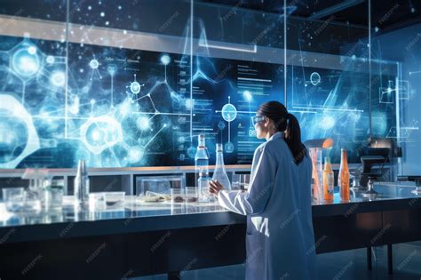 Premium Ai Image Back View Of Young Female Scientist In Lab Coat