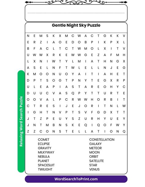 Free Gentle Night Sky Word Search Printable With Solution