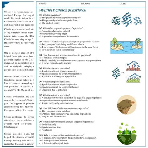 Speciation Reading Comprehension Type Of Speciation And Evidence Of Speciation