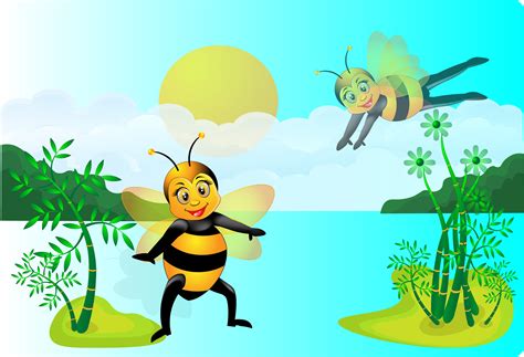 Honey Bee Cartoon Natural Background Graphic By Zie Project · Creative Fabrica