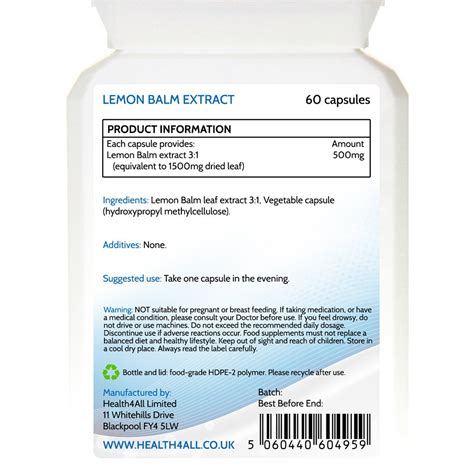 Lemon Balm Extract 1500mg Capsules Health4all