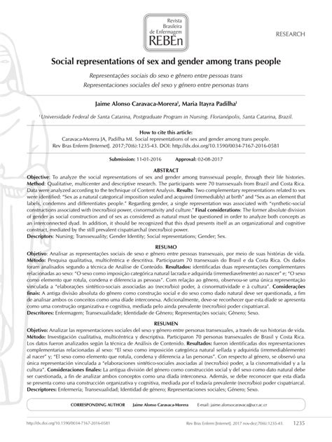 Pdf Social Representations Of Sex And Gender Among Trans People
