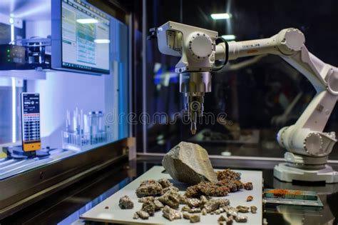 Robotic Arm Testing Rare Earth Minerals In High Tech Lab For Advanced