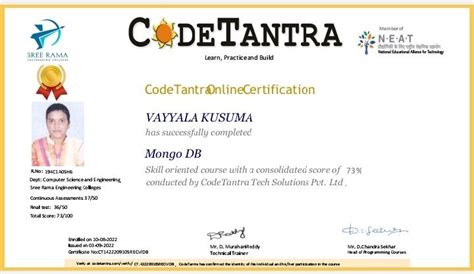 Certificate From Codetantra In Mongo Db Helps Me A Lot To Know About