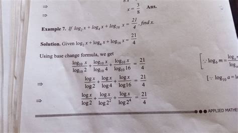 rightarrow x frac{3}{8} quad ans example 7 if log {2} x log {4}
