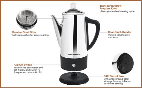 Elite Gourmet Ec812 Electric 12 Cup Coffee Percolator With Keep Warm Clear Brew