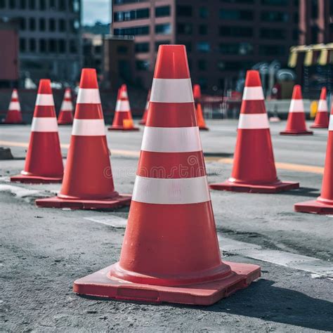 Several Traffic Cones At Construction Site Safety Equipment Photo