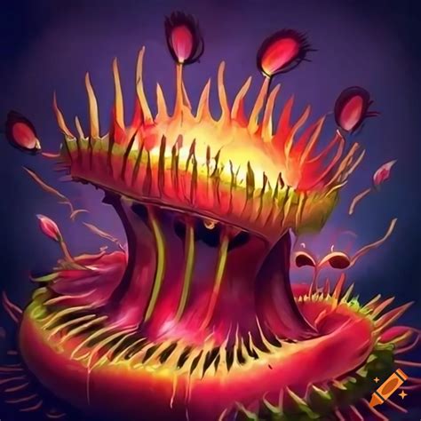 Giant Flaming Venus Fly Trap In A Fantasy Art Style On Craiyon
