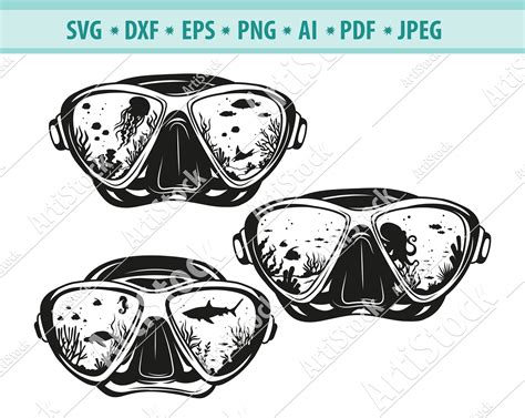 Scuba Diver Mask Svg Underwater World Svg Diver Mask With Etsy Australia