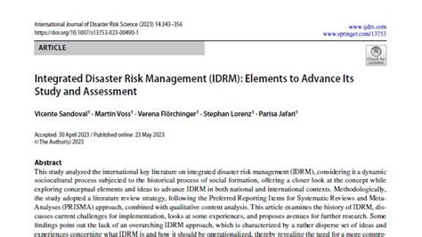 Integrated Disaster Risk Management Idrm Elements To Advance Its
