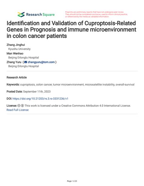 Pdf Identification And Validation Of Cuproptosis Related Genes In
