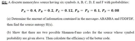 solved q1 a discrete memoryless source has six symbols a b c d e