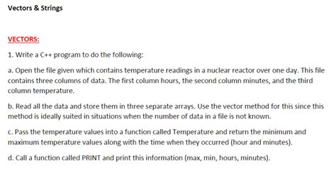 Solved Vectors Strings VECTORS Write A C Program To Chegg