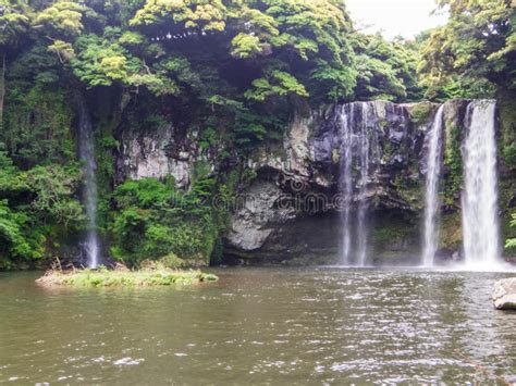 Cheonjeyeon Waterfalls Jeju Island South Korea Stock Image Image Of