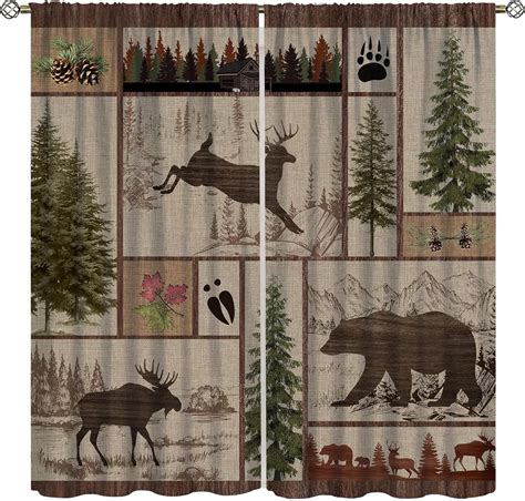 Cabin Retro Curtains Rustic Lodge Window Treatments Bear Deer Moose