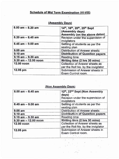 Mid Term Exam Schedule For Vi Xii Pdf
