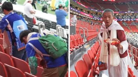 Prachtig Japanse Voetbalfans Ruimen Afval Op In Stadion Op Wk