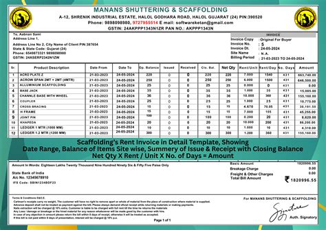 Shuttering Scaffolding Software Invoice Templates ~ Billing Software Guru