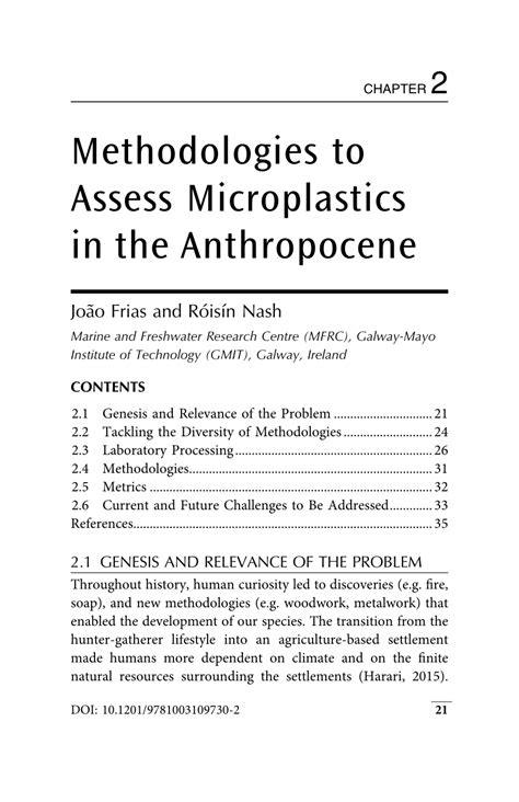 Pdf Methodologies To Assess Microplastics In The Anthropocene