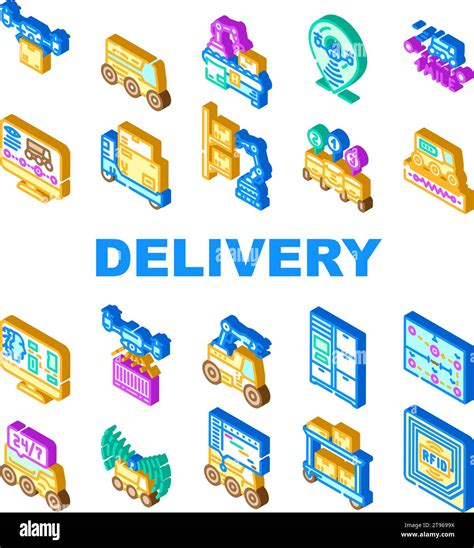 Autonomous Robot Delivery Icons Set Vector Stock Vector Image And Art Alamy