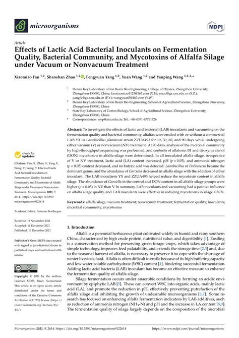 (PDF) Effects of Lactic Acid Bacterial Inoculants on Fermentation Quality, Bacterial Community ...