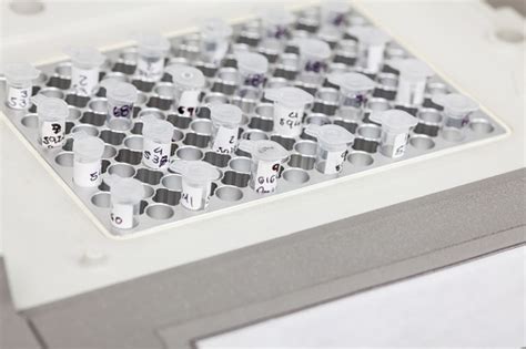 분자 생물학 실험실의 열 사이클러 블록에서 시험관 클로즈업 중합효소 연쇄 반응 기술 Pcr 기술 0명에 대한 스톡 사진 및 기타