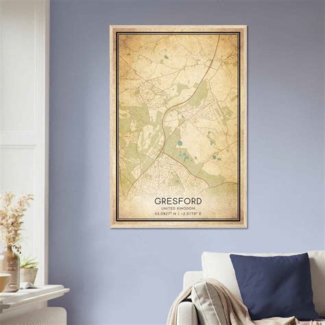 Vintage Gresford United Kingdom Map Poster Gresford City Road Wall Art Print Custom Maps