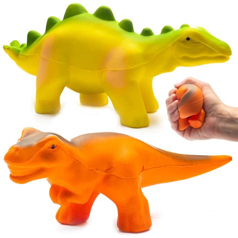 Prextex Jumbo Slow Rising Dinosaur Squishies Pack Of 2 Squishy Toys T Rex ＆ Stegosaurus