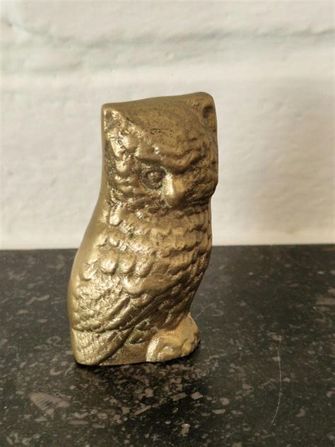 Vintage Solid Brass Owl Figurine Bird Figure Brass Figurine Paper