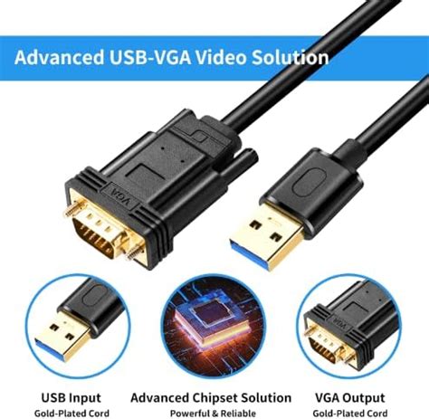 USB To VGA Adapter Cable USB To VGA Male To Male Cord P Hz Compatible With Windows