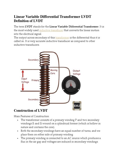 Linear Variable Differential Transformer Lvdt Pdf Transformer Inductance