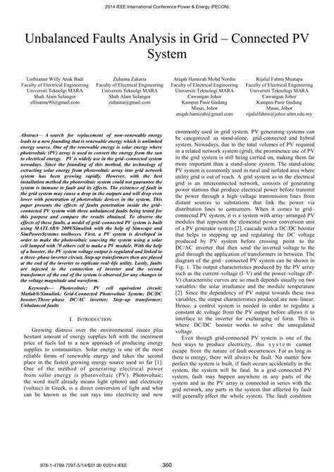 Pdf Unbalanced Faults Analysis In Grid Connected Pv System