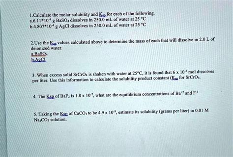 Solved Calculate The Molar Solubility And Ka For Each Of The Following