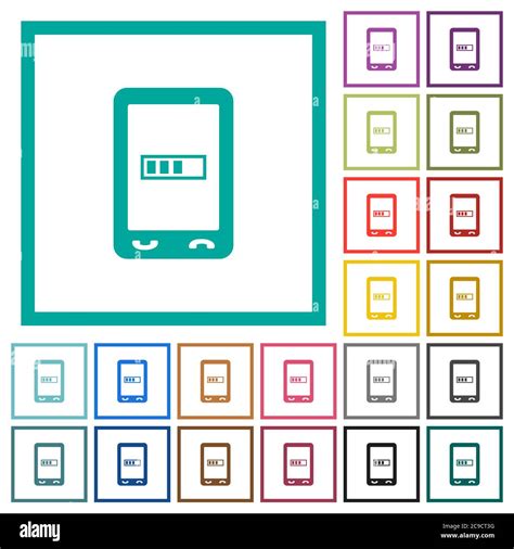 mobile processing flat color icons with quadrant frames on white