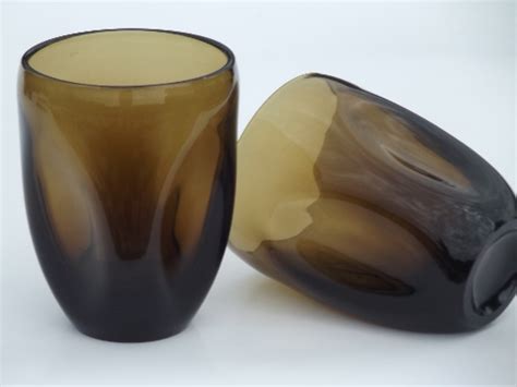 Retro Russel Wright Pinch Glass Tumblers Smoke Brown Vintage Imperial